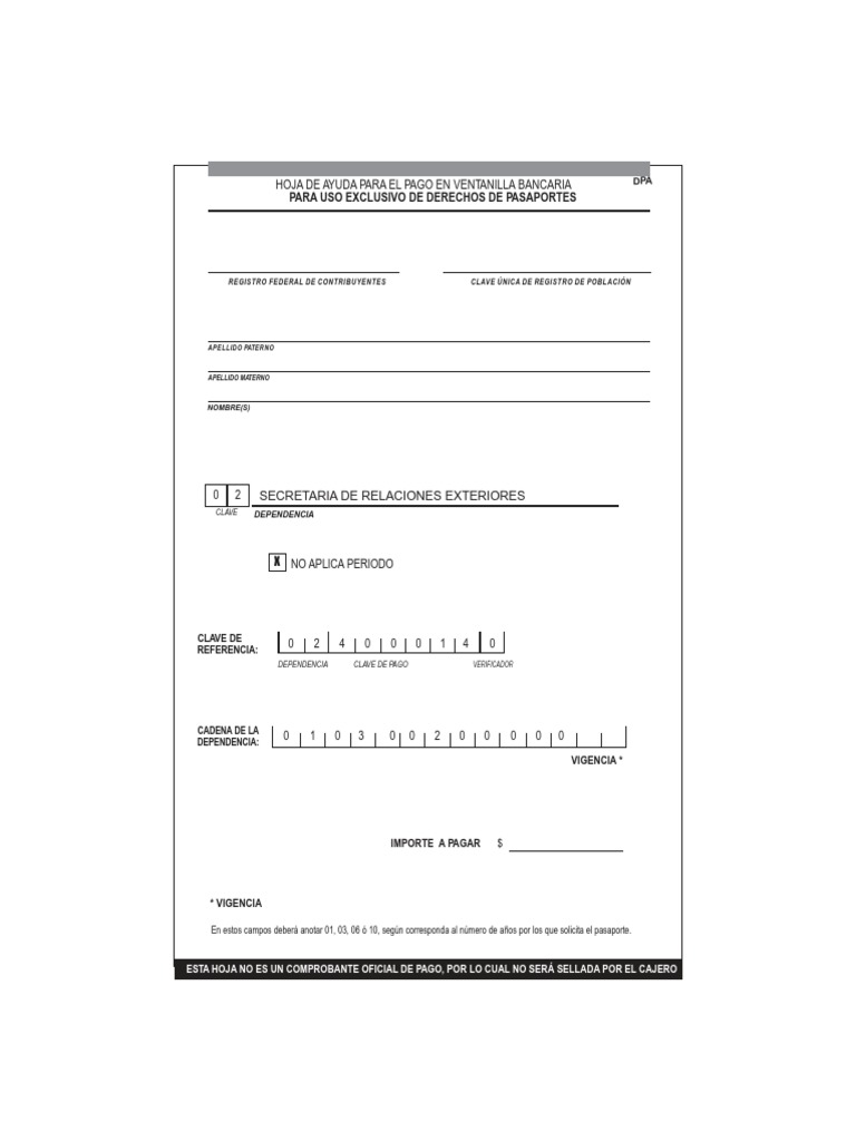 Pago Ventanilla Pasaporte SRE | PDF