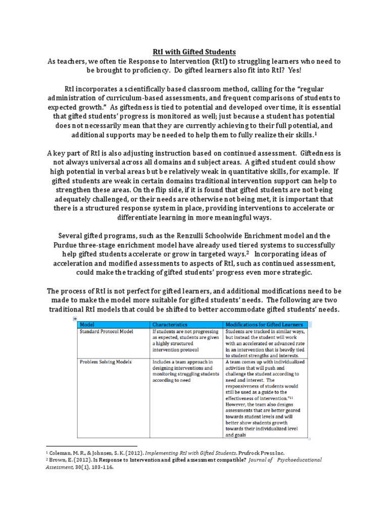 Enhancing RtI for Gifted Learners | PDF | Intellectual Giftedness | Sharing