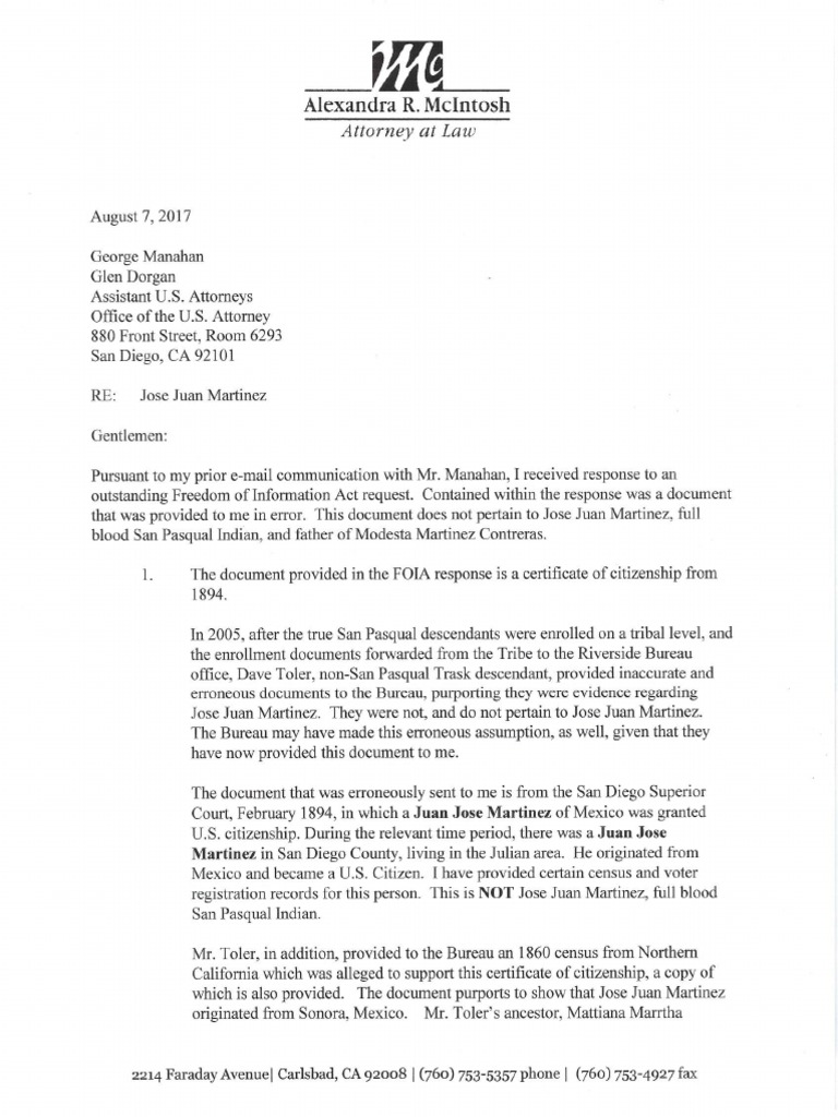 Letter To US Attorney On San Pasqual Obfuscation | PDF