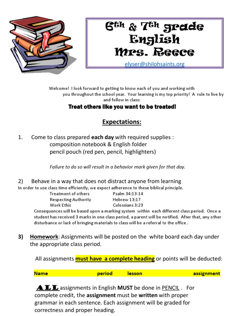 6th Grade English Syllabus | PDF | Homework | Test (Assessment)