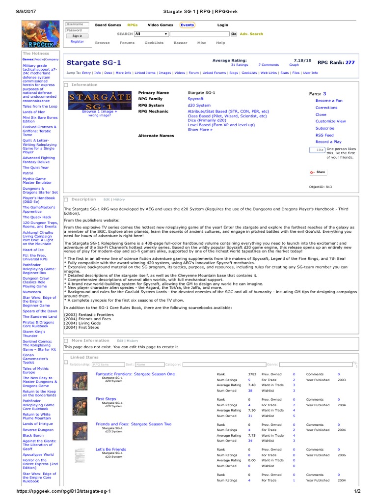 Stargate SG-1 RPG Overview | PDF | Role Playing Games | D20 System