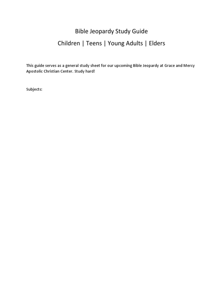 Bible Jeopardy Study Guide Children - Teens - Young Adults - Elders | PDF