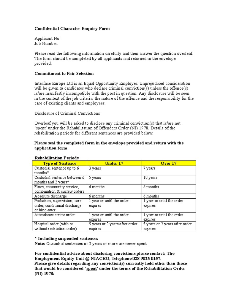 Confidential Character Enquiry Form | PDF