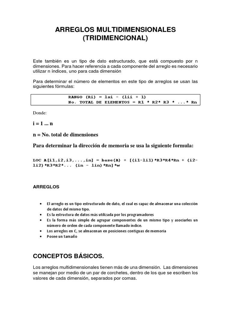 Arreglos Multidimensionales | PDF | Estructura de datos de matriz ...