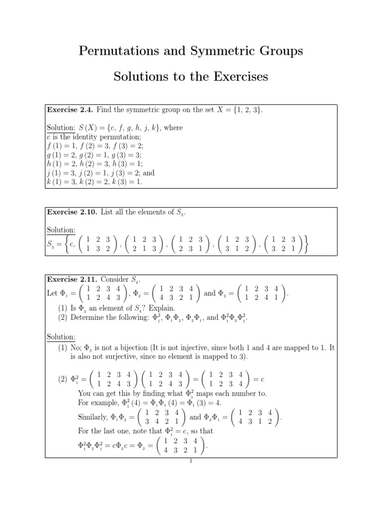 Permutations and Symmetric Groups - Solutions To Exercises | PDF ...