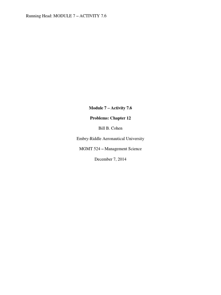 Module 7 - Activity 7.6 Problems Bill Cohen | PDF | Analysis | Teaching ...