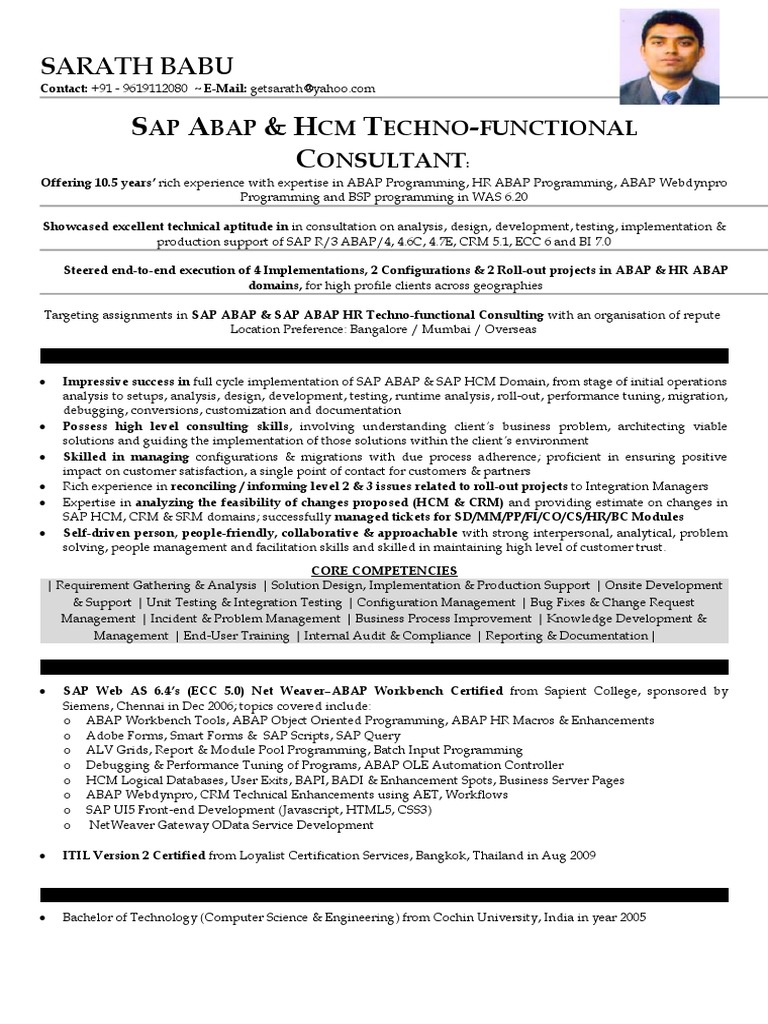 Sarath Babu Resume | PDF | Customer Relationship Management | Sap Se