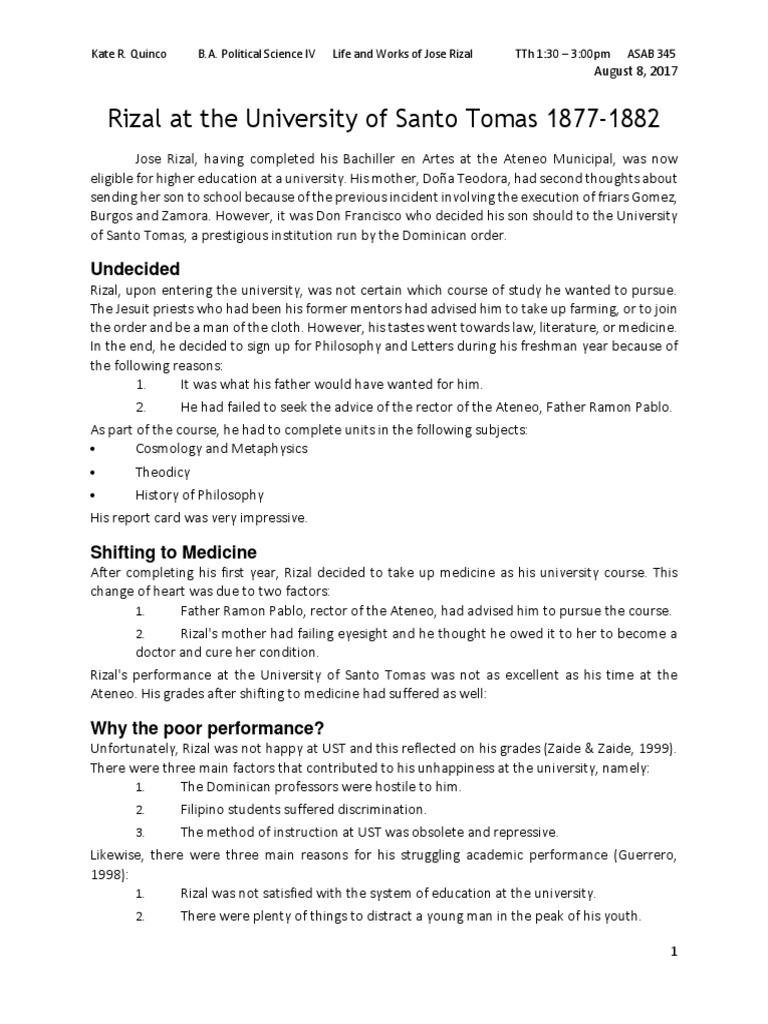 Rizal in UST | Download Free PDF | Miguel De Cervantes | Teaching And ...