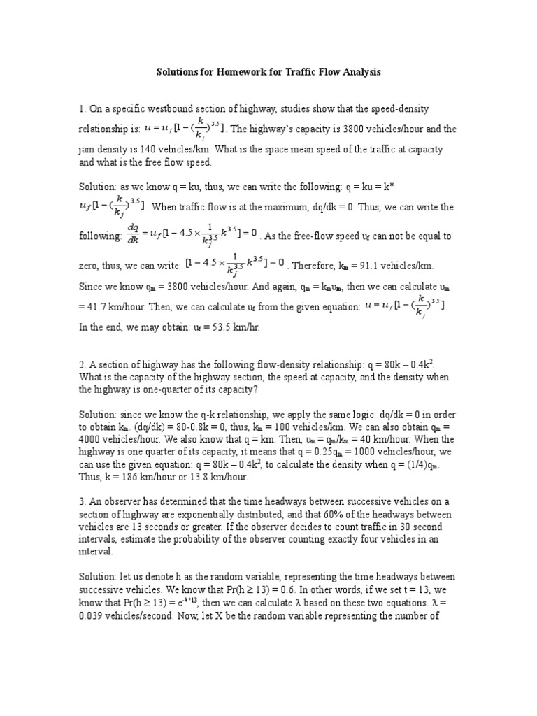 Solutions For Homework For Traffic Flow Analysis | PDF | Poisson ...