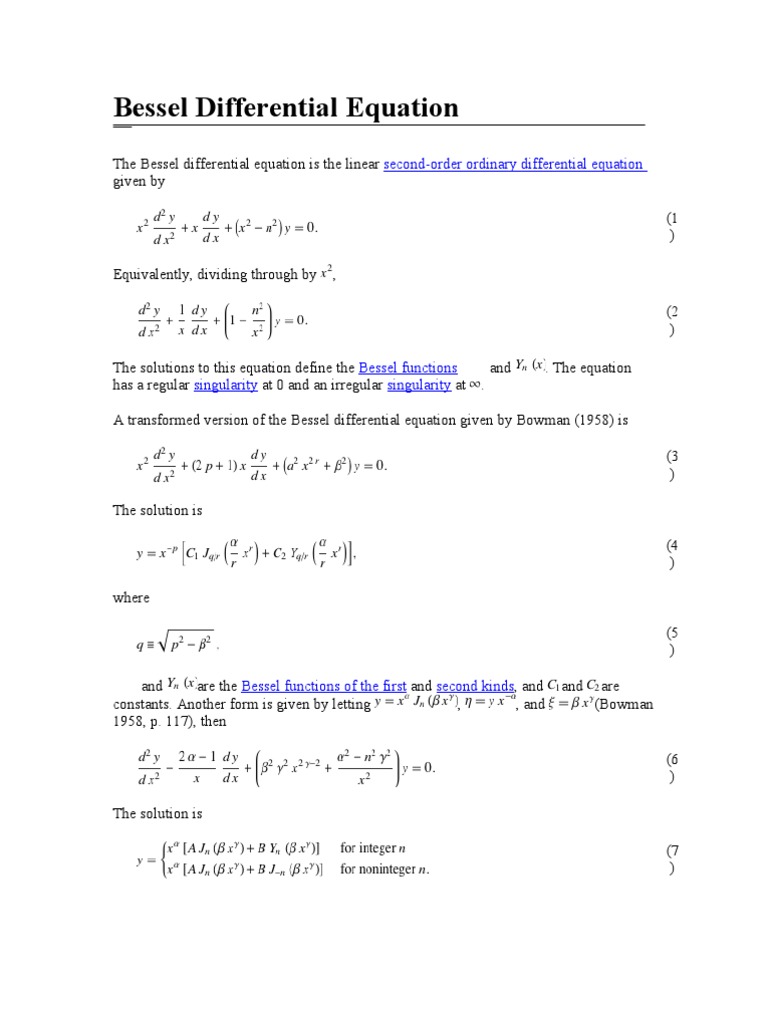 Bessel Differential Equation | PDF | Mathematical Relations ...