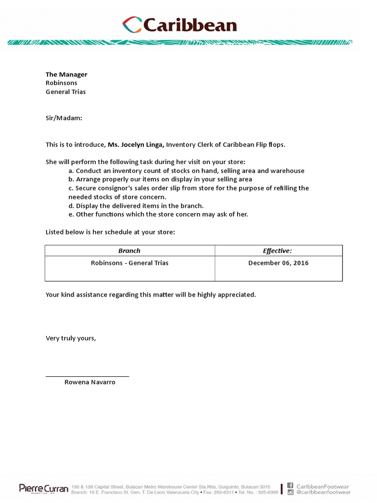 Visit Letter | PDF | Supermarket | Inventory