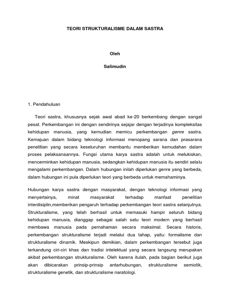 Teori Strukturalisme Dalam Sastra | PDF