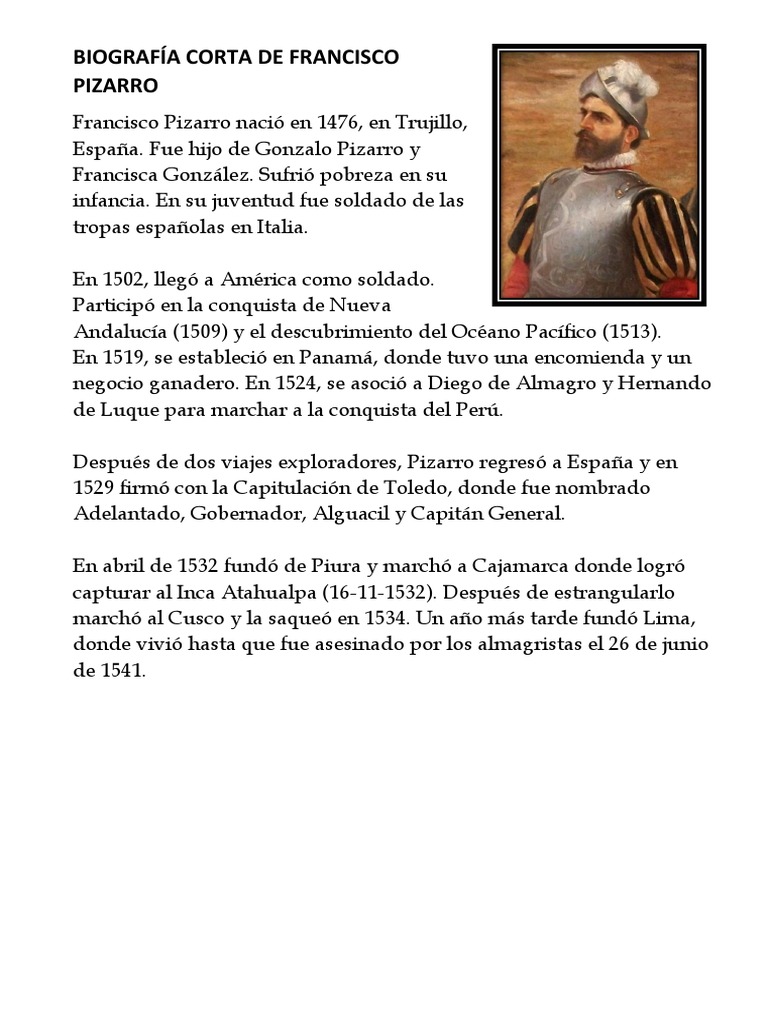 Biografía Corta de Francisco Pizarro | PDF | Francisco Pizarro ...
