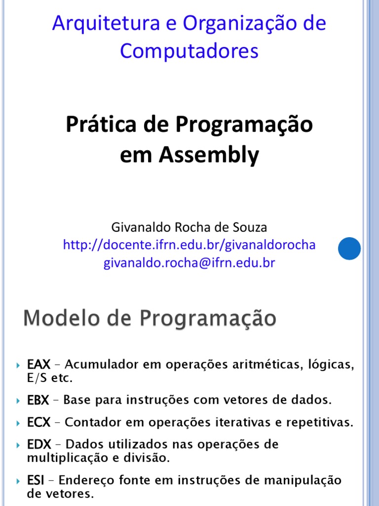 05 - Pratica de Programacao Assembly 8086 | PDF | Linguagem Assembly ...