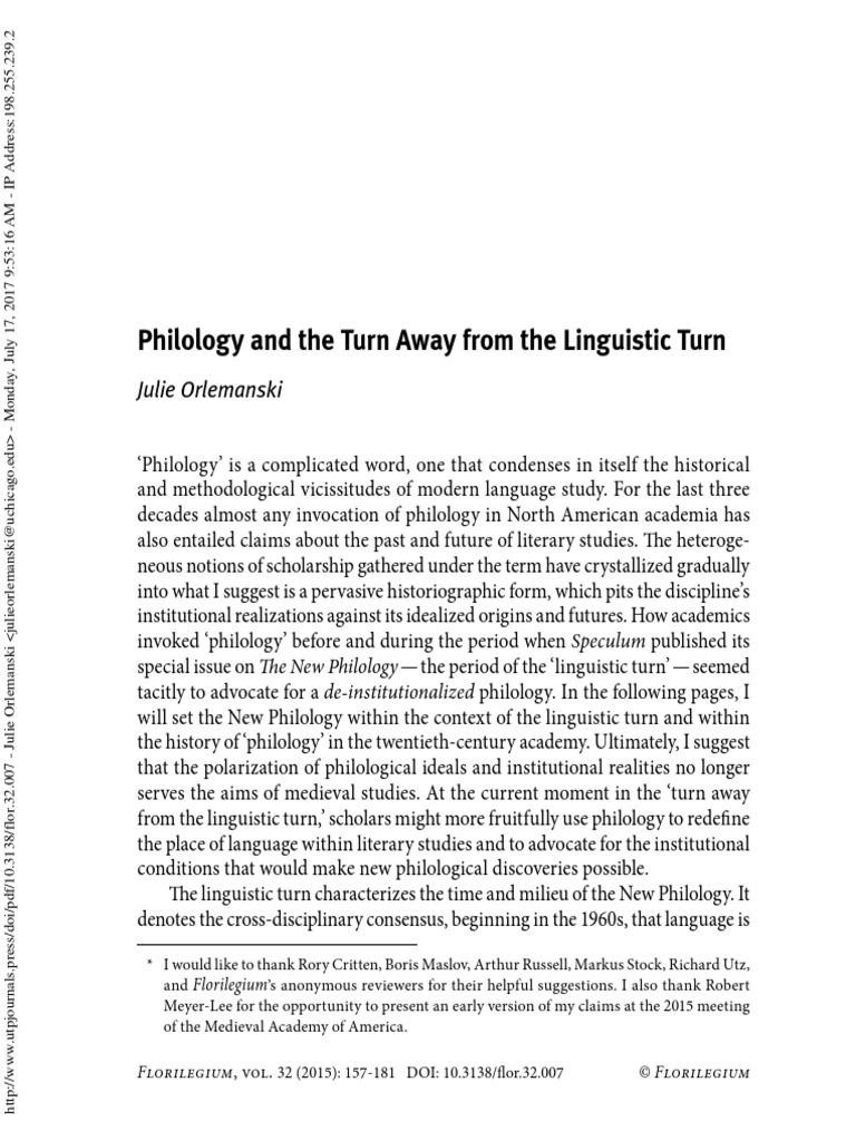 Philology and The Turn Away From The Linguistic Turn | PDF | Philology ...