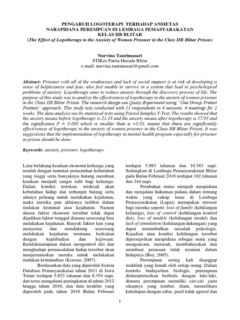 Jurnal Logoterapi - Nurvina Taurimasari (1211025) | PDF