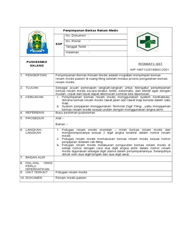 SOP Penyimpanan Rekam Medik | PDF