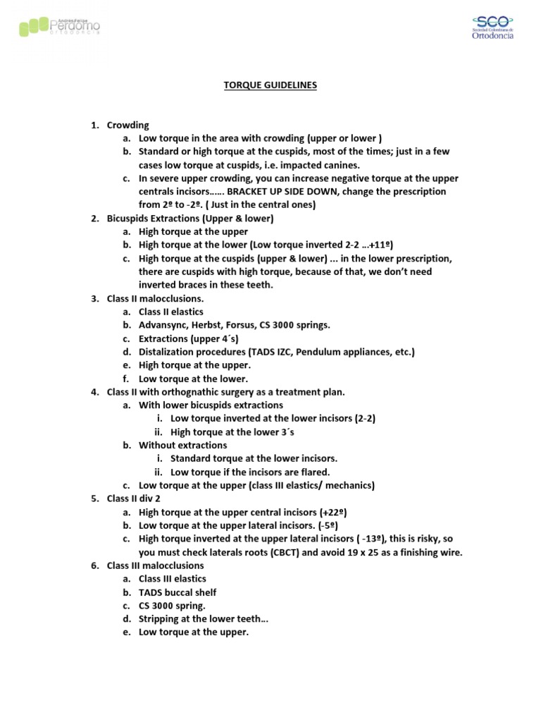 Torque Guidelines | PDF | Face | Dentistry Branches