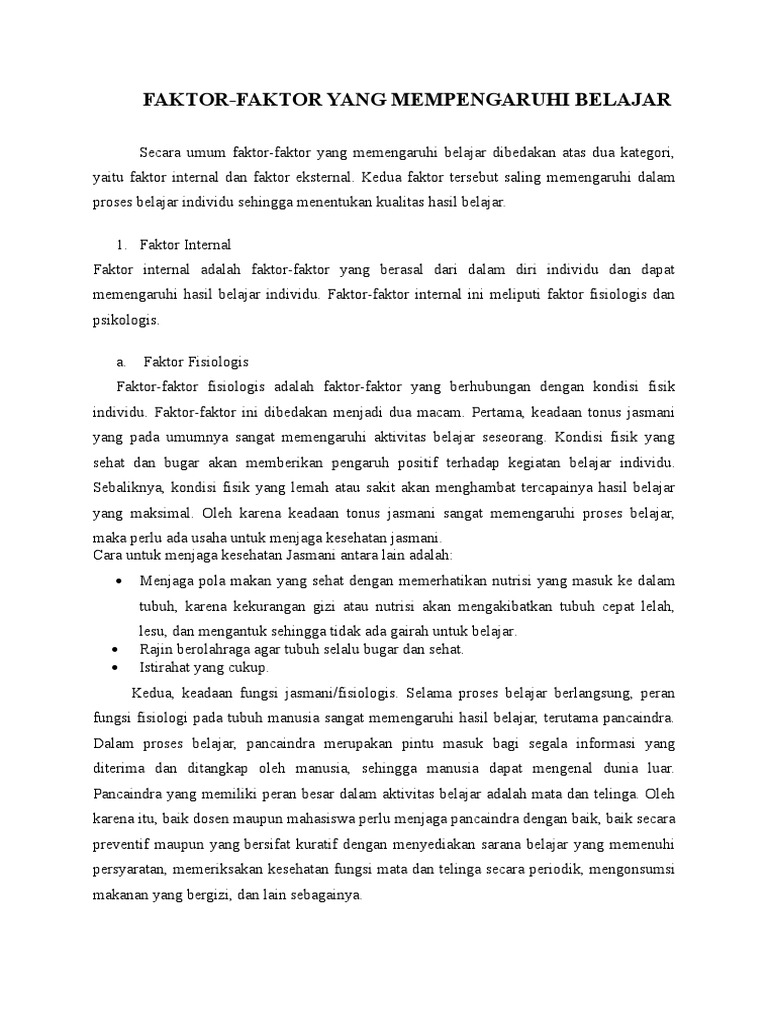 Faktor-Faktor Yang Mempengaruhi Belajar | PDF