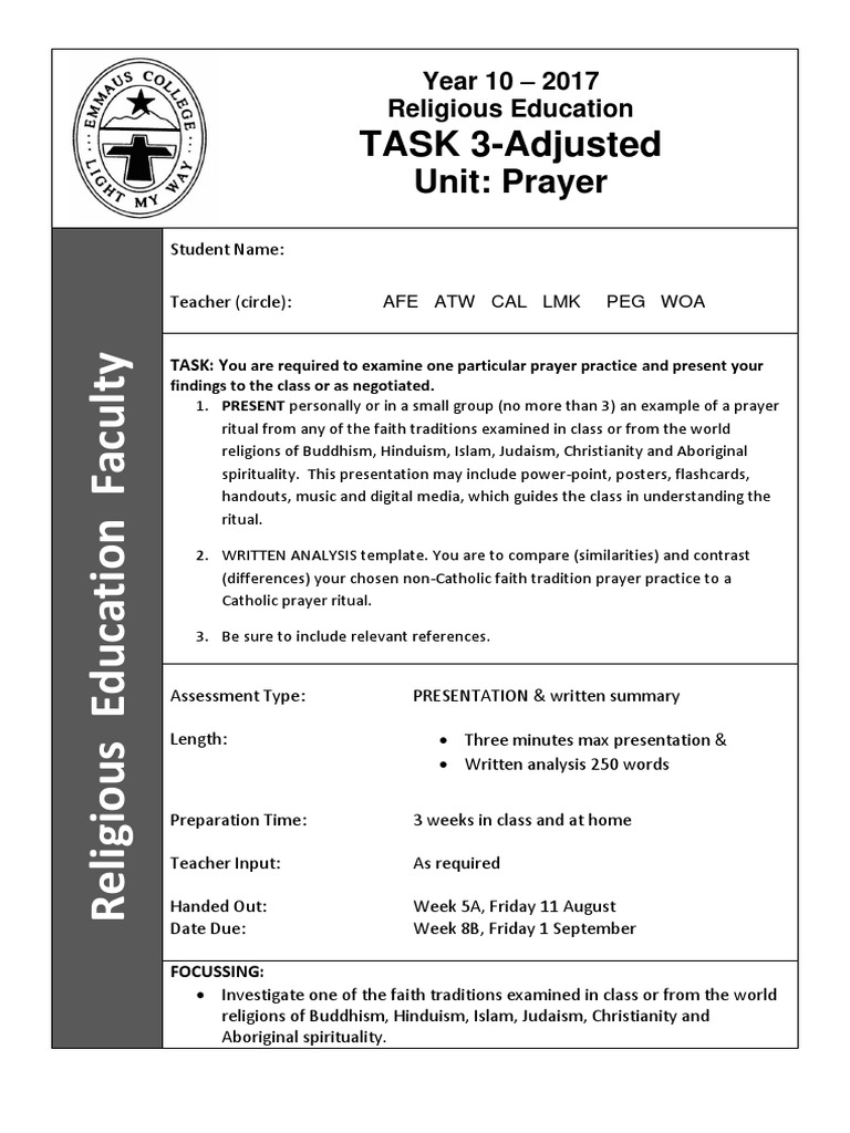 Adjusted Term 3 Year 10 Re Task Prayer | PDF | Prayer | Faith