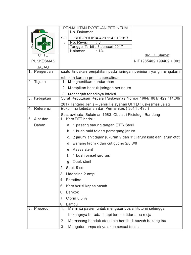 Prosedur Penjahitan Robekan Perineum | PDF