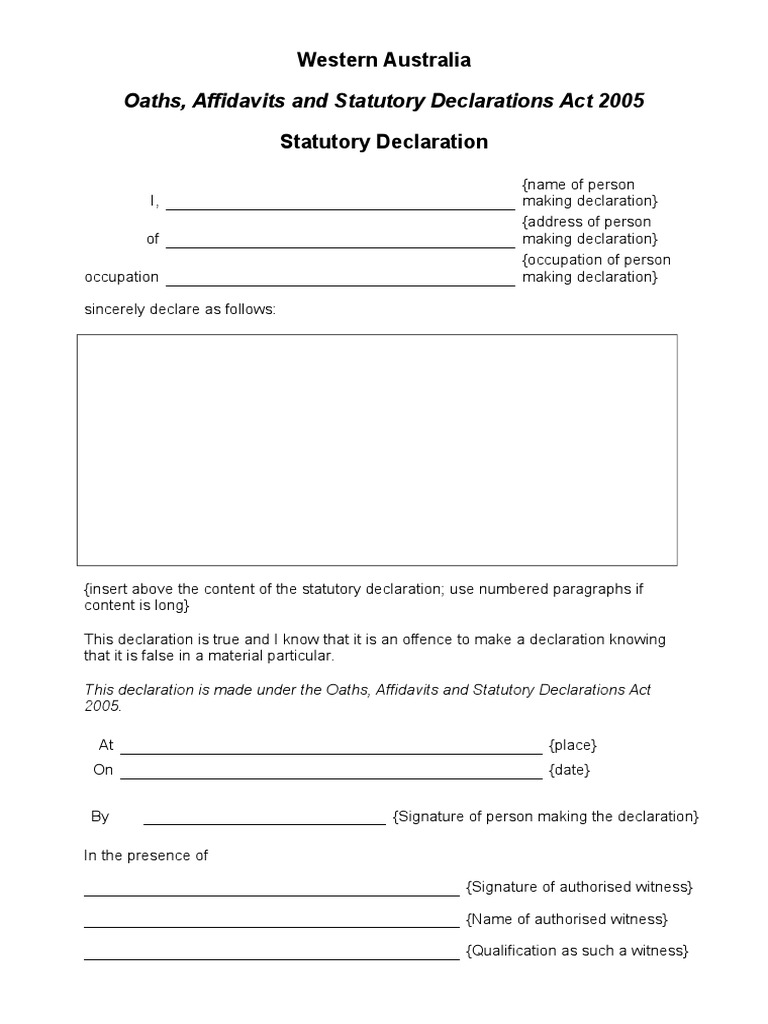 Statutory Declaration Template | PDF | Justice Of The Peace | Practice ...