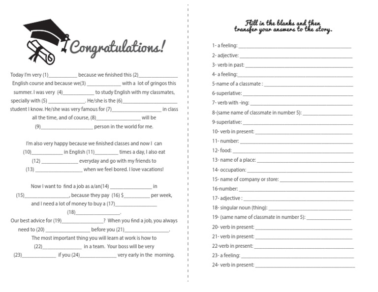 Mad Libs Graduation | PDF | Verb | Grammar