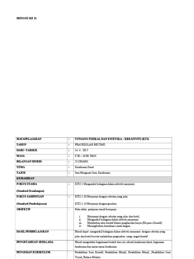 Contoh RPH Prasekolah | PDF