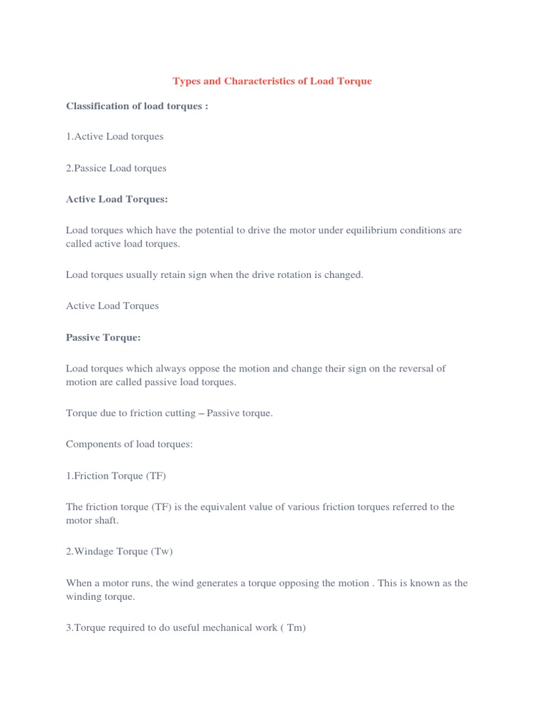 Classification of Load Torques | PDF | Science & Mathematics ...