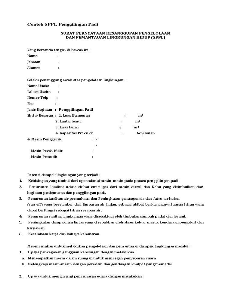 Contoh SPPL Penggilingan Padi | PDF | Sains & Matematika