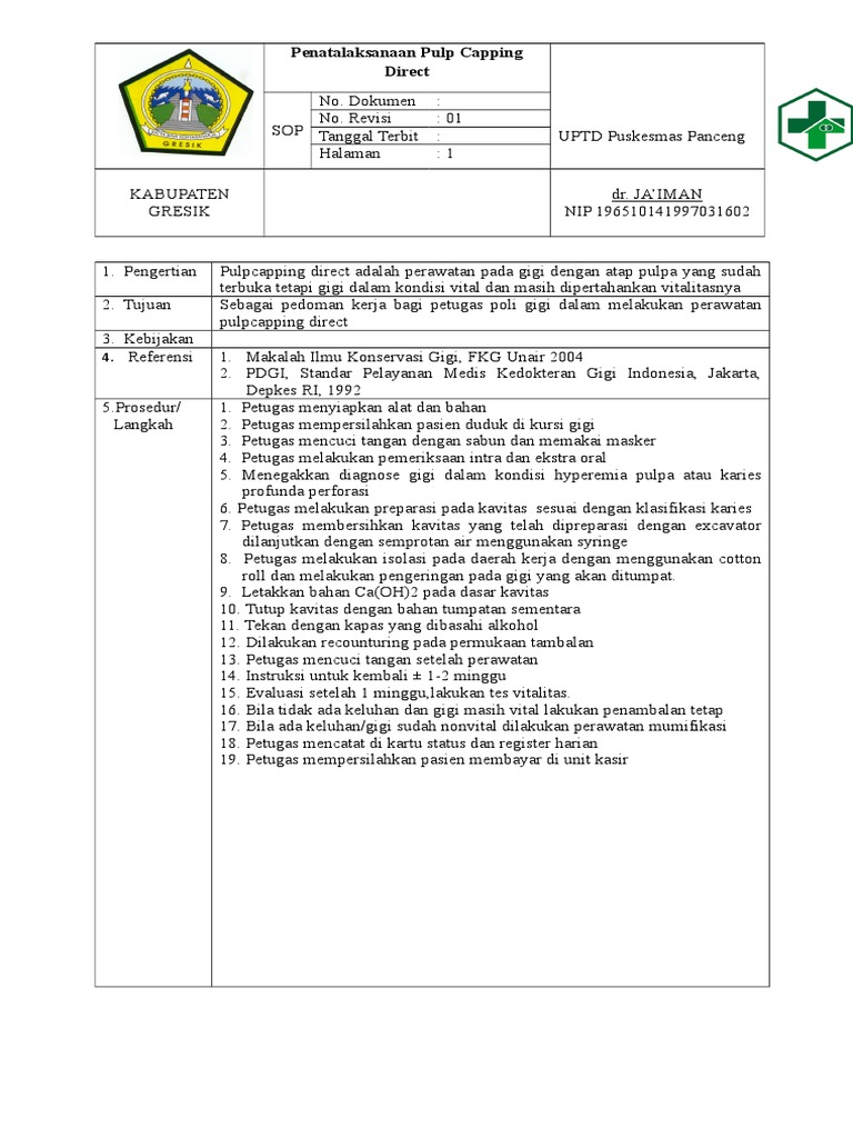 Sop Pulp Capping Direct y | PDF