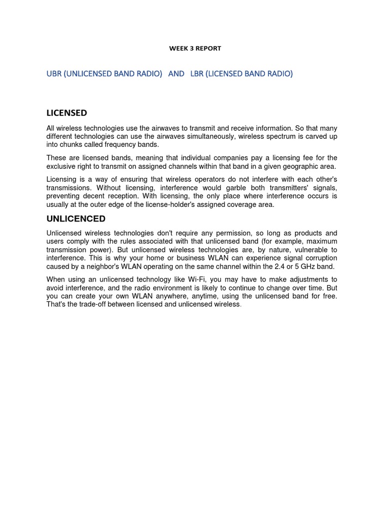 Licensed: Ubr (Unlicensed Band Radio) and LBR (Licensed Band Radio) | PDF