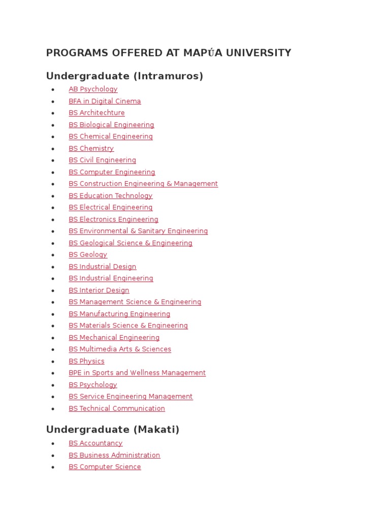 Mapúa University Programs Overview | PDF | Engineering | Academia
