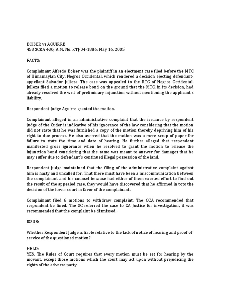 Boiser Vs Aguirre | PDF | Complaint | Evidence (Law)