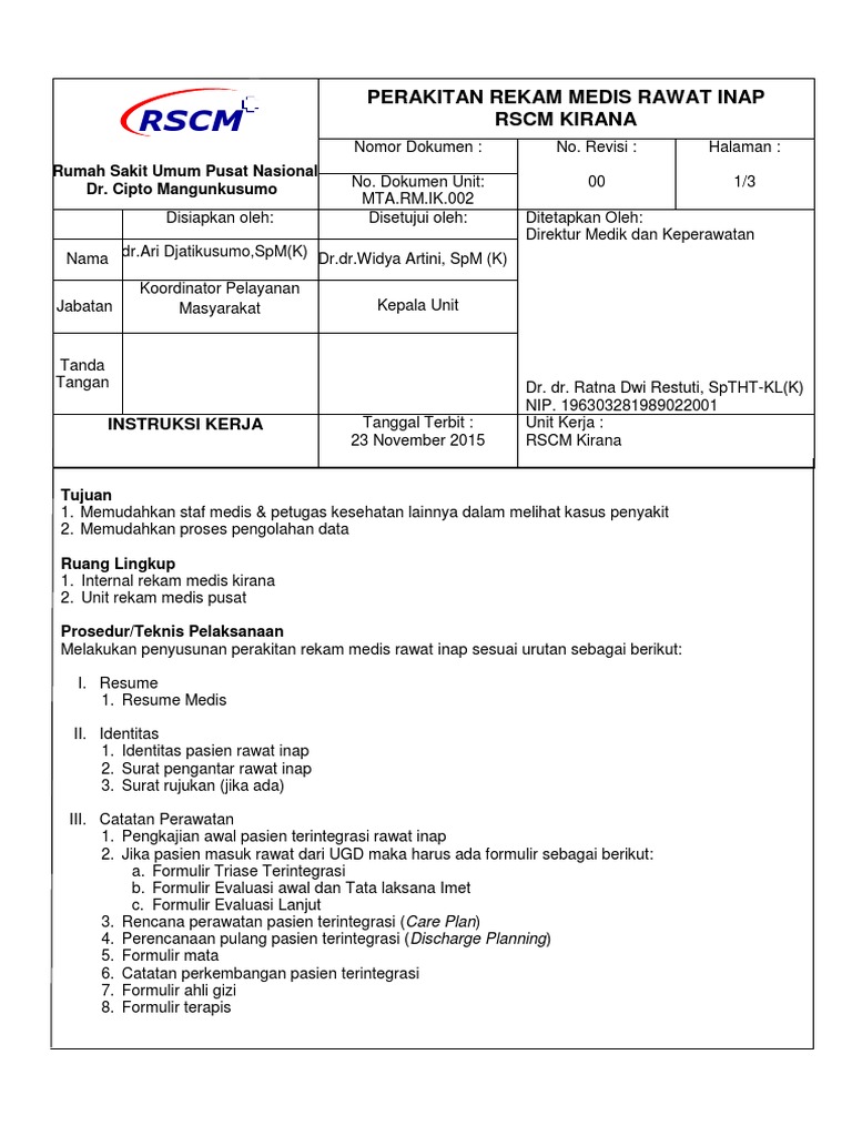 MTA - rm.IK.002 Perakitan RM Rawat Inap RSCM Kirana | PDF
