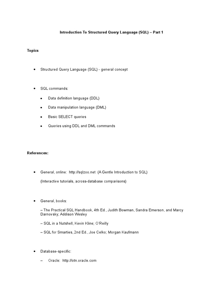 Introduction To Structured Query Language | PDF | Sql | Database Index Introduction To Structured Query Language | PDF | Sql | Database Index