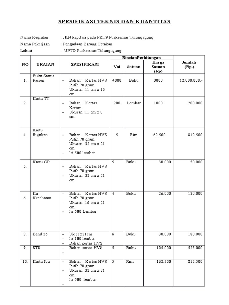 Spesifikasi Barang Cetak 15 | PDF