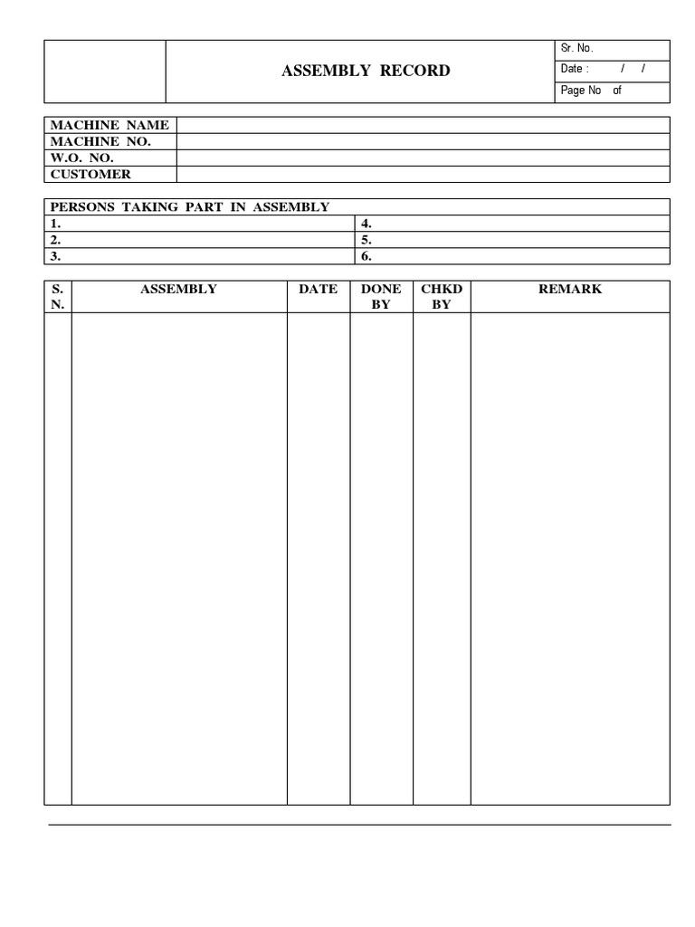 Assembly Record and Documentation | PDF