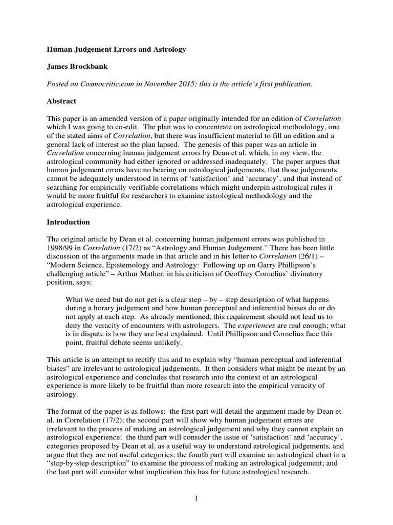 Brockbank James Human Judgement Errors | PDF | Astrology | Justification