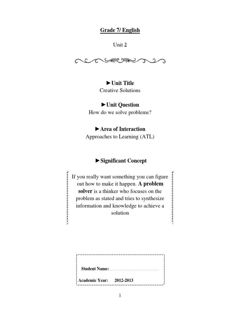 Grade 7 English Unit 2 - Creative Solutions: How Do We Solve Problems | PDF