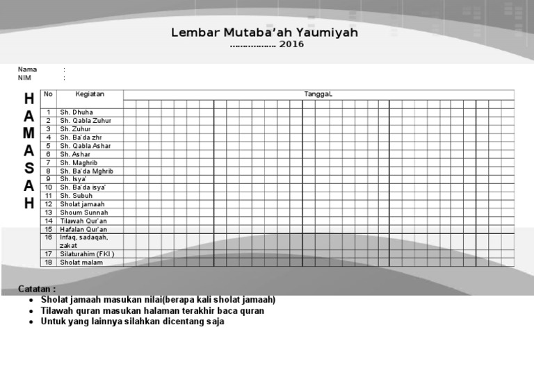 Lembar Mutabaah Harian | PDF