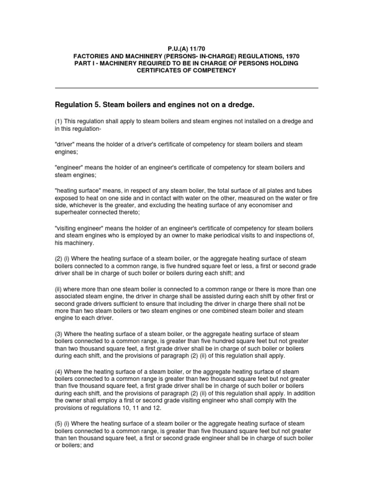 Regulation 5. Steam Boilers and Engines Not On A Dredge | PDF | Boiler ...