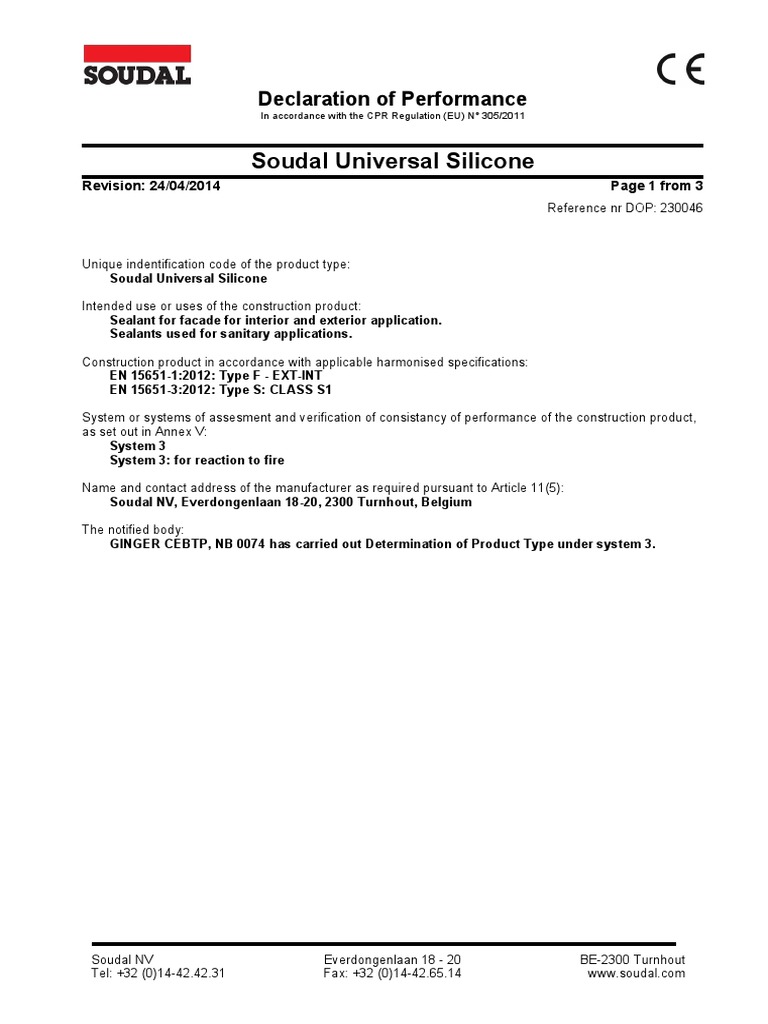 DoP Soudal | PDF | Silicone | Materials