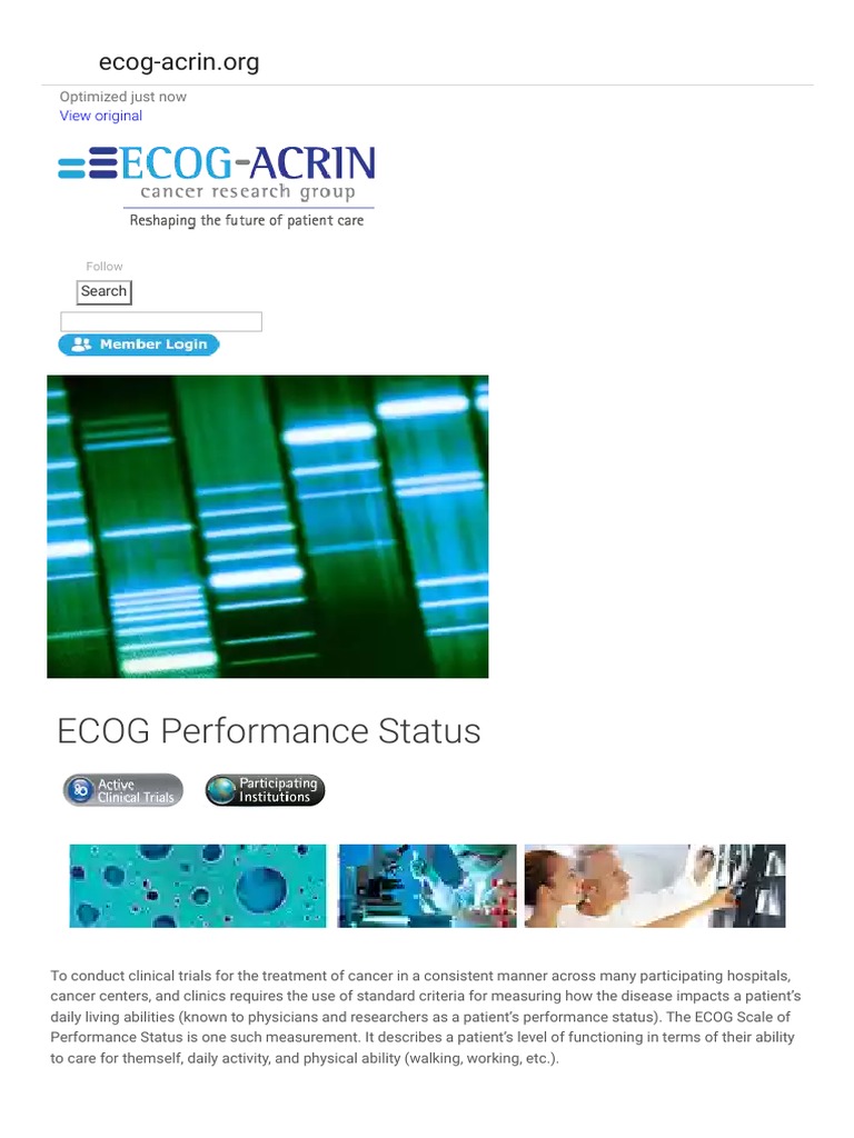 ECOG Performance Status - ECOG-ACRIN | Clinical Trial | Chemotherapy