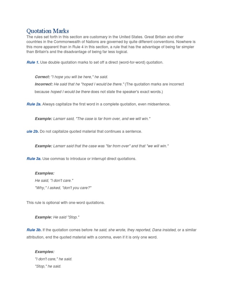 Quotation Marks: Rule 1 | PDF | Quotation Mark | Comma