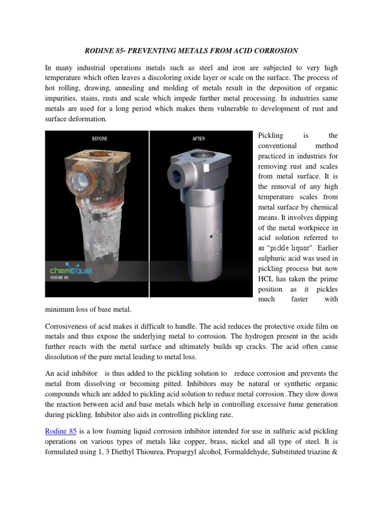 Rodine 85 - Preventing Metals From Acid Corrosion | PDF | Corrosion ...