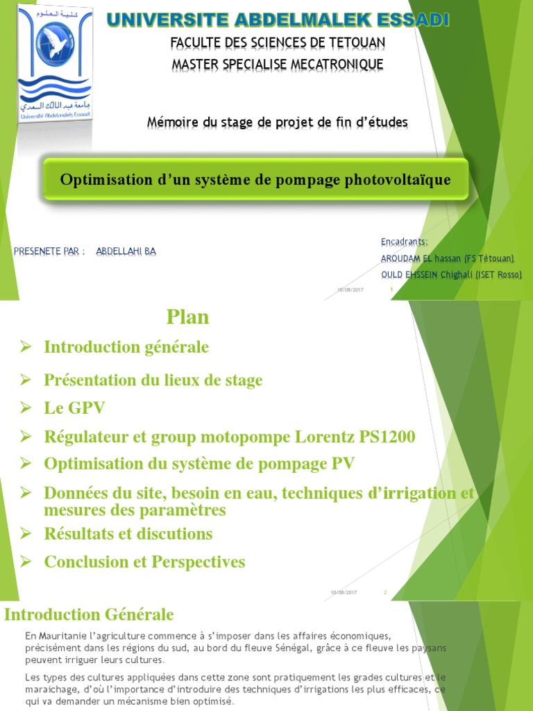 Présentation PFE | PDF | Pompe | Quantité