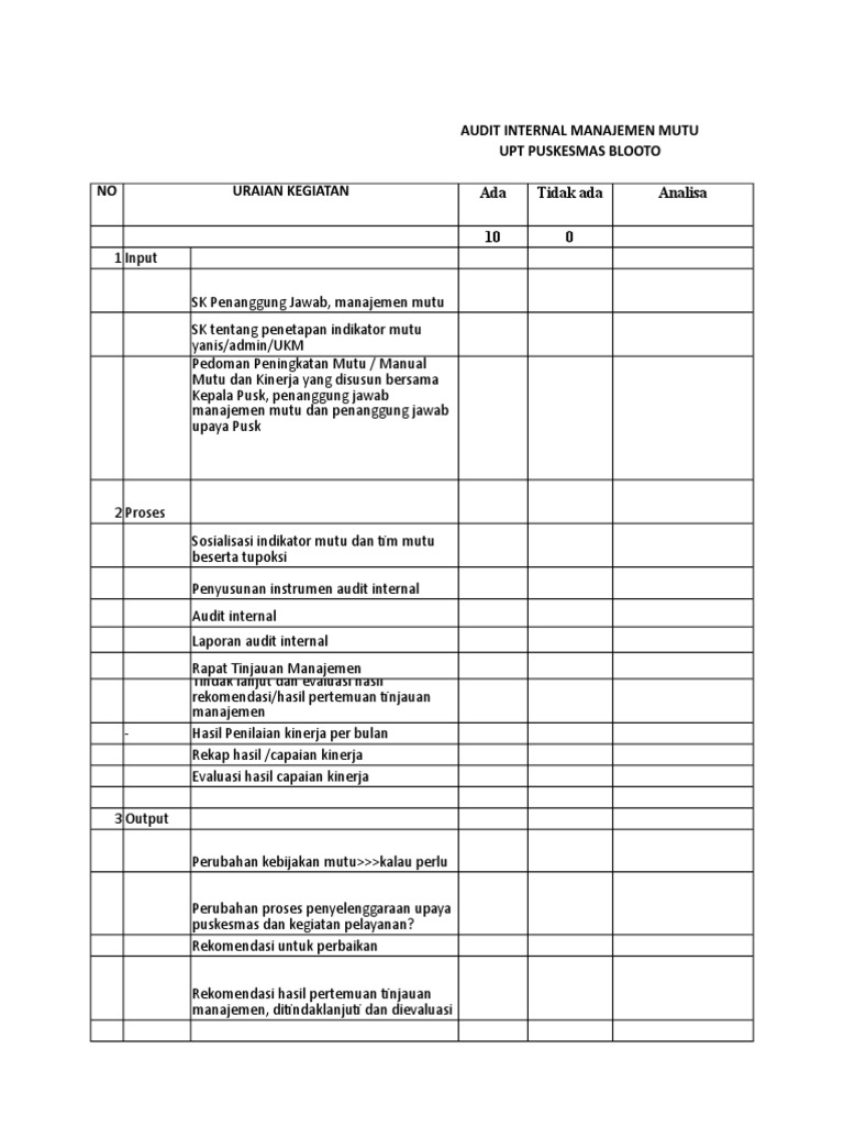 Instrumen Audit Internal PKM Blooto | PDF