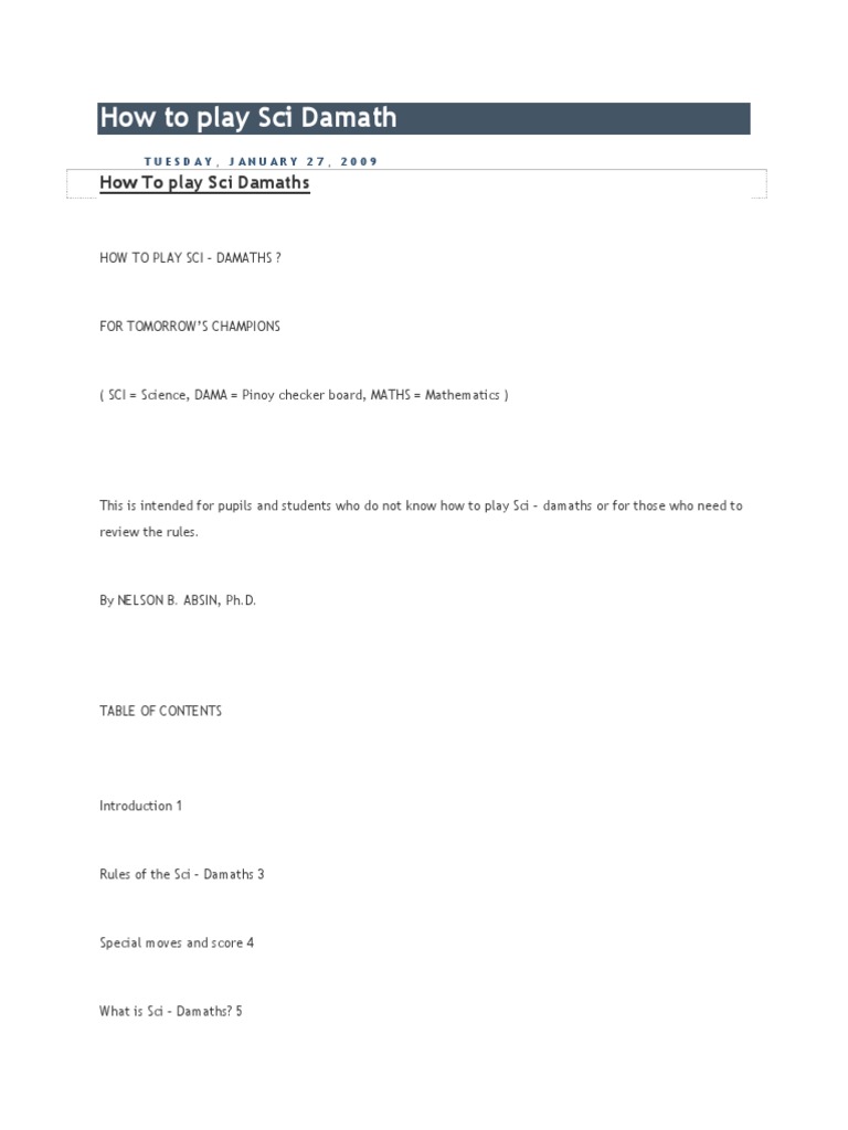 How To Play Sci Damath | Download Free PDF | Subtraction | Numbers