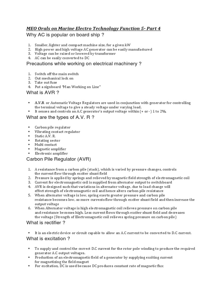 MEO Orals On Marine Electro Technology Function 5 | PDF | Electric Generator | Direct Current